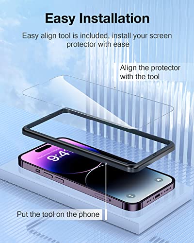 EGV 3 Pack Screen Protector for iPhone 14 Pro Max 6.7-inch, 9H Hardness iPhone 14 Pro Max Tempered Glass Cover With Align Frame, Clear Protective Glass Screen, Case Friendly, Easy Install, Bubble Free