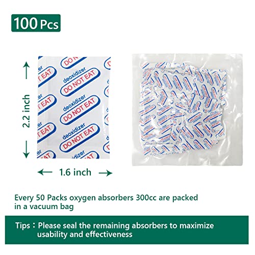 Oxygen Absorbers for Food Storage 300CC, 100 Packets O2 Absorbers Food Grade Oxygen Absorbers for Mylar Bags, Canning, Harvest Right Freeze Dryer, Dehydrated and Long Term Food Storage & Survival