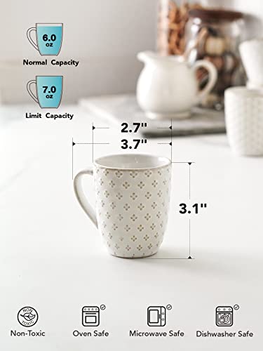 LE TAUCI Coffee Mugs 7 oz, Espresso Cups, Embossment Housewarming Gift, Ceramic Demitasse Cup for Double Shot, Latte, Cappuccino, Lungo, or As Kids Mugs with Handle - 2.7 inch, Set of 4, Arctic White