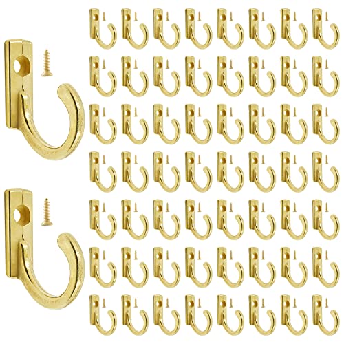 Auvotuis 100Pcs Wall Mounted Single Hooks, Small Coat Hooks Hanger Modern Robe Hooks with Screws for Keys, Cups, Hats, Towel (Gold)