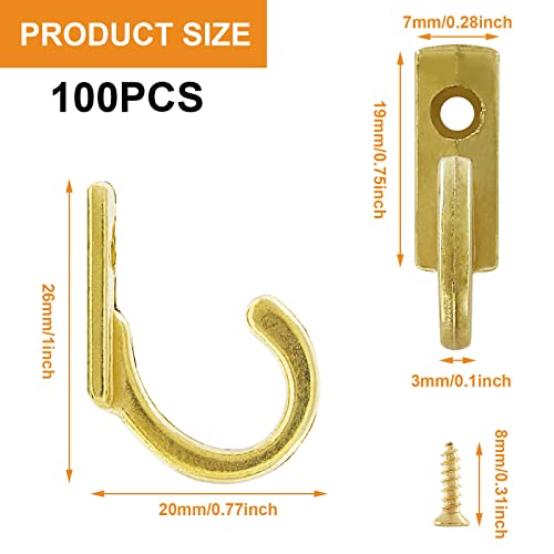 Auvotuis 100Pcs Wall Mounted Single Hooks, Small Coat Hooks Hanger Modern Robe Hooks with Screws for Keys, Cups, Hats, Towel (Gold)