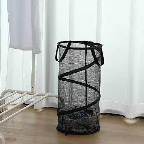 MINISO Collapsible Laundry Hamper - 2PCS Mesh Pop-Up Baskets, Easy Carry Handles, Foldable Dirty Clothes Bin, Large for College Dorm, Laundry Room, Bedroom, Kids Room, Black