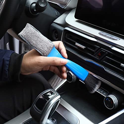 OHEPFD 2Pcs Car Cleaning Brushes, Mini Duster Car Interior Air Vent Cleaning Brush Soft Bristles Multifunctional Auto Brush Cleaning Tool for Dashboard Air Vent, 9298a Black+9298b Blue, 22*4.5cm