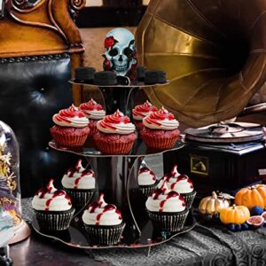 Gothic Rose Skull Cupcake Stand for Halloween Party Decoration Floral Skeleton Cake Serving Tray Gothic Birthday Wedding Proposal Anniversary Table Decorations