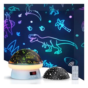 dinosaur toys for kids 3-12, tekfun 3 in 1 remote control night light star projector dinosaur toys, auto timer rotating 8 colors night light projector, toys for boys dinosaur room decor birthday gifts