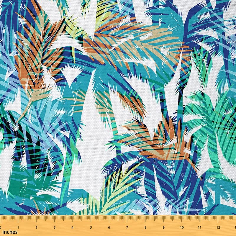 Feelyou Palm Leaf Outdoor Fabric by The Yard, Tropical Summer Palm Tree Upholstery Fabric for Chairs, Ocean Beach Theme Travel Decorative Fabric for Home DIY Projects, 3 Yards, Mint Green