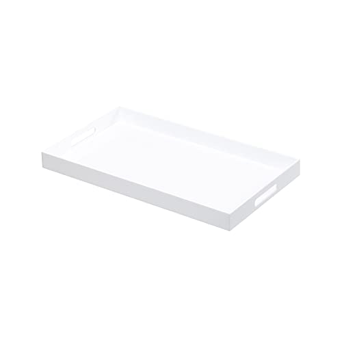 KEVJES Large White Acrylic Serving Tray with Handles-14x24x2 Inch Big Size Spill Proof Tray for Ottoman,Coffee Table, Breakfast, Tea, Food, Butler -Safe Edge Organizer Tray Decorative Tray