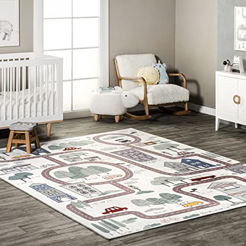 nuLOOM Chalea Kids Town Machine Washable Area Rug, 5' x 8', White