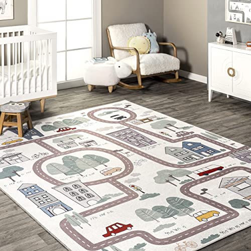 nuLOOM Chalea Kids Town Machine Washable Area Rug, 5' x 8', White