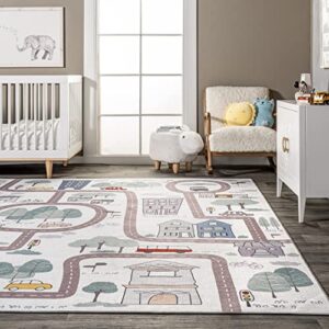 nuLOOM Chalea Kids Town Machine Washable Area Rug, 5' x 8', White