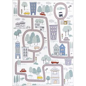 nuLOOM Chalea Kids Town Machine Washable Area Rug, 5' x 8', White