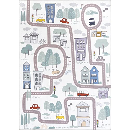 nuLOOM Chalea Kids Town Machine Washable Area Rug, 5' x 8', White