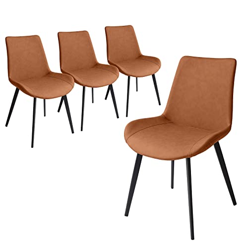 HIPIHOM Dining Chairs Set of 4,Modern Kitchen Dining Room Chairs,Upholstered Dining Accent Side Chairs in Faux Leather Cushion Seat and Sturdy Metal Legs,Brown