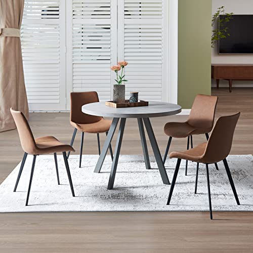 HIPIHOM Dining Chairs Set of 4,Modern Kitchen Dining Room Chairs,Upholstered Dining Accent Side Chairs in Faux Leather Cushion Seat and Sturdy Metal Legs,Brown