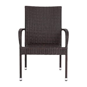 Flash Furniture Maxim Wicker Indoor/Outdoor Dining Chairs with Arms - Espresso Wicker Wrapped Steel Frames - Fade & Weather Resistant-For Deck or Backyard - Set of 2