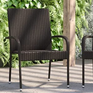 Flash Furniture Maxim Wicker Indoor/Outdoor Dining Chairs with Arms - Espresso Wicker Wrapped Steel Frames - Fade & Weather Resistant-For Deck or Backyard - Set of 2