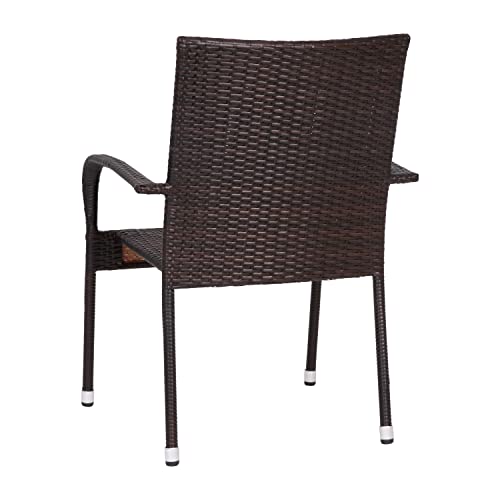 Flash Furniture Maxim Wicker Indoor/Outdoor Dining Chairs with Arms - Espresso Wicker Wrapped Steel Frames - Fade & Weather Resistant-For Deck or Backyard - Set of 2