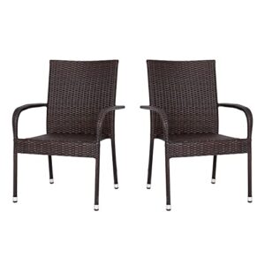 Flash Furniture Maxim Wicker Indoor/Outdoor Dining Chairs with Arms - Espresso Wicker Wrapped Steel Frames - Fade & Weather Resistant-For Deck or Backyard - Set of 2