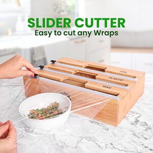 Amazecore wrap organizer with cutter 3 in 1 Plastic Wrap Dispenser for Aluminum Foil & Cling Film & Parchment Paper