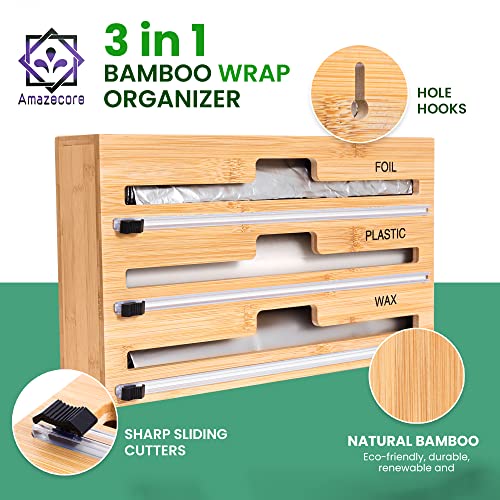 Amazecore wrap organizer with cutter 3 in 1 Plastic Wrap Dispenser for Aluminum Foil & Cling Film & Parchment Paper