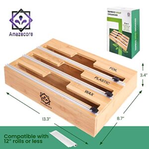 Amazecore wrap organizer with cutter 3 in 1 Plastic Wrap Dispenser for Aluminum Foil & Cling Film & Parchment Paper