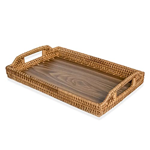 Rattan Decorative Tray 15x7.5inches - Coffee Table/ Ottoman Tray - Vanity Tray - Fruit Basket - Serving Tray