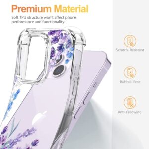 YOYORI iPhone 14 Plus Case with Screen Protector, Flower Pattern Design, Floral Clear Women Phone Case Shockproof Protective Soft TPU Bumper Cover 6.7 Inch 2022 (Lavender/Purple)