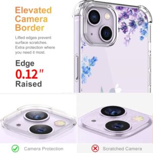 YOYORI iPhone 14 Plus Case with Screen Protector, Flower Pattern Design, Floral Clear Women Phone Case Shockproof Protective Soft TPU Bumper Cover 6.7 Inch 2022 (Lavender/Purple)