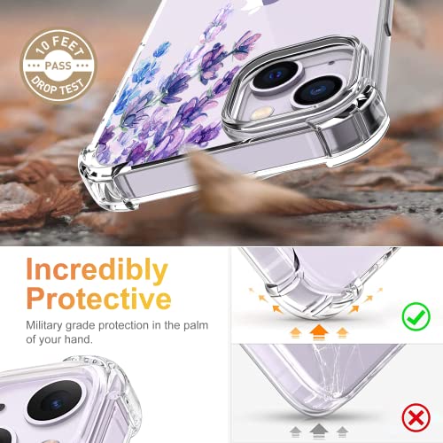 YOYORI iPhone 14 Plus Case with Screen Protector, Flower Pattern Design, Floral Clear Women Phone Case Shockproof Protective Soft TPU Bumper Cover 6.7 Inch 2022 (Lavender/Purple)