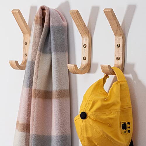 Fujinzhu Wood Hooks Wall Mounted,Decorative Natural Wood Coat Hanger,Coat Hooks, Rubber Wood Hooks (Pack 4) Wall Hangers Hooks for Hanging Coats, Hats Hooks, Bags Hooks, Towels Hooks