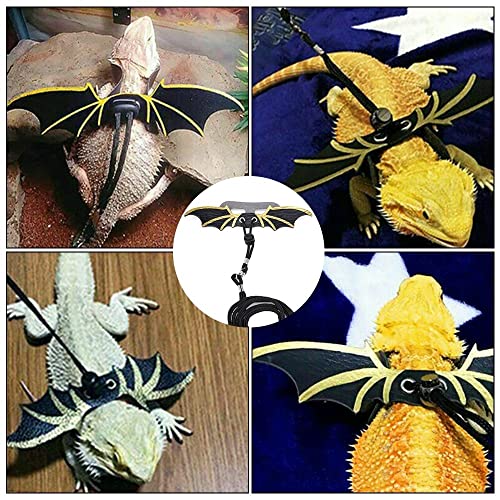 Bearded Dragon Harness Leash, Leather Lizard Traction Belt Adjustable Reptile Leash with Wings for Lizard Amphibians