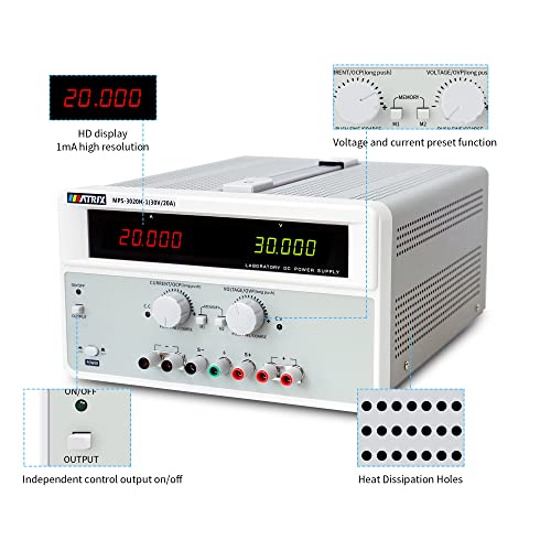 DC Laboratory Power Supply with OVP/OCP, MATRIX Laboratory Power Supply 30V 10a, 5-Digit Display high-Precision Power Pack, Adjustable Power Pack with Memory Function, (30V 20A)