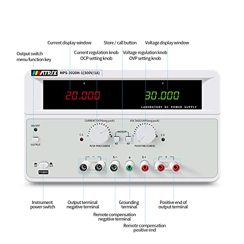 DC Laboratory Power Supply with OVP/OCP, MATRIX Laboratory Power Supply 30V 10a, 5-Digit Display high-Precision Power Pack, Adjustable Power Pack with Memory Function, (30V 20A)