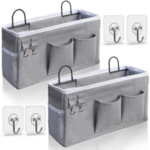 kanrichu 2pcs large wall hanging organizer bag, linen fabric door hanging storage baskets with pockets, waterproof bin for kitchen, bedroom, office, rv camper (gray)