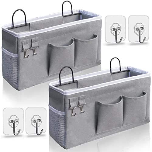 Kanrichu 2pcs Large Wall Hanging Organizer Bag, Linen Fabric Door Hanging Storage Baskets with Pockets, Waterproof Bin for Kitchen, Bedroom, Office, RV Camper (Gray)