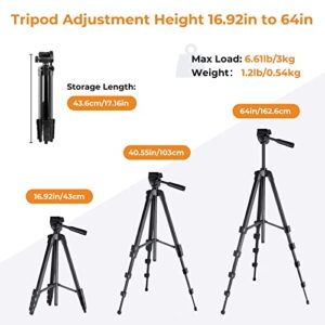 Torjim 64”Phone Tripod, Extendable Cell Phone Tripod with Remote and Phone Holder, Universal Camera Tripod Stand for Video Recording/Selfies/Live Streaming, Travel Tripod Compatible with iOS & Android