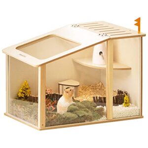 mewoofun wooden hamster cage for dwarf hamster large hamster cage without accessories for robo hamster (dimensions: 23" l x 15.6" w x 18.6" h)