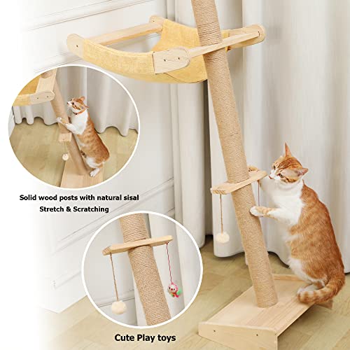 Wall Cat Tree with Hammock, 76" Tall Cat Wall Furniture Lean Against Wall Cats Climbing Tower for Active Indoor Climbers with Simply Suctions to Window