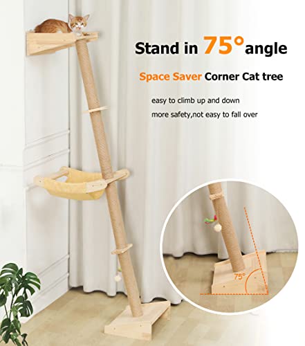 Wall Cat Tree with Hammock, 76" Tall Cat Wall Furniture Lean Against Wall Cats Climbing Tower for Active Indoor Climbers with Simply Suctions to Window