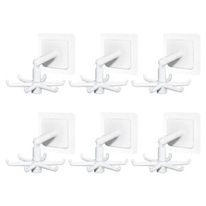 6 pack heavy duty under cabinet utensil holder hanger hook, 360 degrees rotating folding hook self adhesive hook utensil rack with 6 hooks for bathroom, kitchen and home （white）