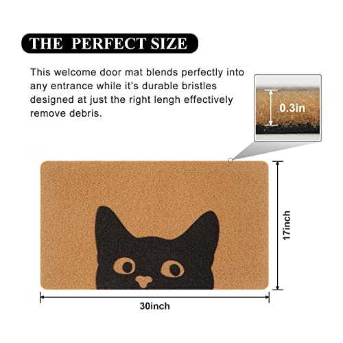 UINI Door Mat Outdoor Indoor Welcome Mats, Cute Cat Front Doormat, Non Slip Durable Entrance Rugs for Front Door, Inside Outside Entry, Porch, Resist Dirt, 17" x 30", Easy to Clean