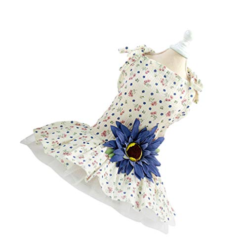 Dog Wedding Dress Dog Dress Floral Princess Tutu Skirt Clothes for Small Dogs Cats Pet Clothes Outfits Dog Costume for Birthday Wedding Blue L Smocked Dress