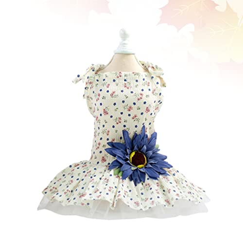 Dog Wedding Dress Dog Dress Floral Princess Tutu Skirt Clothes for Small Dogs Cats Pet Clothes Outfits Dog Costume for Birthday Wedding Blue L Smocked Dress