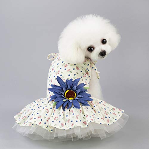 Dog Wedding Dress Dog Dress Floral Princess Tutu Skirt Clothes for Small Dogs Cats Pet Clothes Outfits Dog Costume for Birthday Wedding Blue L Smocked Dress