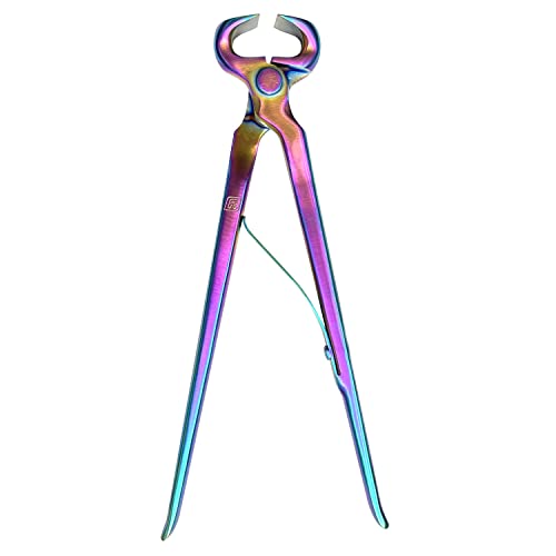 Rekhi 12'' Farrier Hoof Nippers Rainbow Plasma Coated Pre-Loaded Spring Horseshoeing Trimmer Farrier Trimmers Tools Dropped Forged Chrome Vanadium Steel, 12 inches