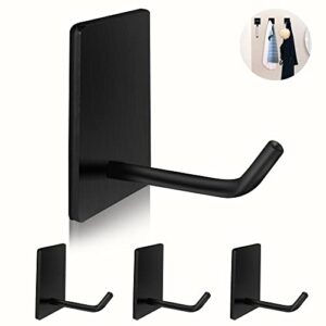 tonhtcat adhesive hooks heavy duty, long stainless steel self adhesive wall hook, sticky towel hangers for kitchen bathroom, waterproof stick on door hooks for hanging key hat coat 4pack(black)