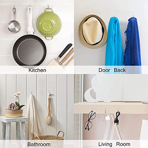 Wall Adhesive Hooks, Wall Hooks for Hanging, Heavy Duty Hooks Adhesive Wall Hooks, Self Adhesive Hooks , Clear Hooks -22lbs, Bathroom Hooks for Wall,Kitchen Cabinet Hooks, Utility Hooks (30 Pieces)