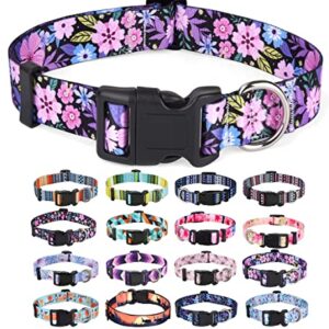 Mihqy Dog Collar with Bohemia Floral Tribal Geometric Patterns - Soft Ethnic Style Collar Adjustable for Small Medium Large Dogs(Floral Pink,M)