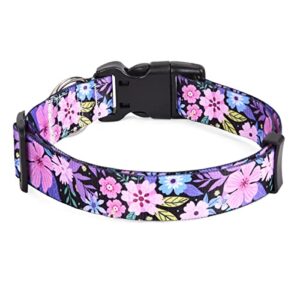 Mihqy Dog Collar with Bohemia Floral Tribal Geometric Patterns - Soft Ethnic Style Collar Adjustable for Small Medium Large Dogs(Floral Pink,M)