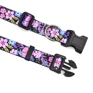 Mihqy Dog Collar with Bohemia Floral Tribal Geometric Patterns - Soft Ethnic Style Collar Adjustable for Small Medium Large Dogs(Floral Pink,M)